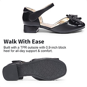 DREAM PAIRS Girls Dress Shoes Closed Toe Low Heels Ankle Strap Bow Ballet Wedding Party Sandals Princess Flower Shoes SDFL2314K Black Size 2 Little Kid