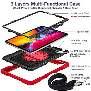 Tablet PC case Shockproof Durable Protective Cover Durable 360 Degree Rotating Bracket Case Compatible with iPad Pro 11(2021、2020、2018)/iPad Air 4 10.9 Tablet Cover (Color : Red+Black)