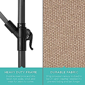 Best Choice Products 10ft Offset Hanging Market Patio Umbrella w/Easy Tilt Adjustment, Polyester Shade, 8 Ribs for Backyard, Poolside, Lawn and Garden - Tan