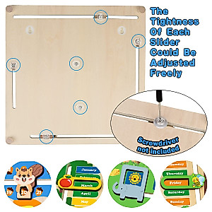 Baisoo Montessori Educational Wooden Toys - Preschool Telling Time Teaching Clock Boys & Girls - Time Calendar Clock for Kids Age 3 4 5 - All About Today Board