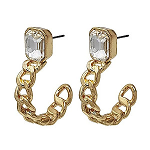 Steve Madden Stone Post Chain Hoop Earrings