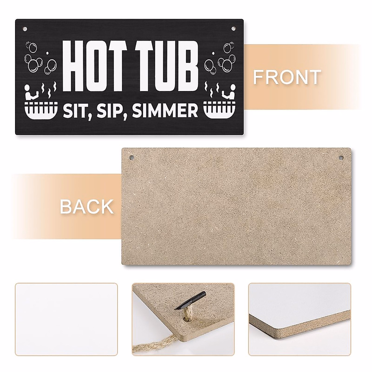 Hot Tub Sit Sip Simmer Wooden Hanging Sign Plaque Rustic Wall Art Decor For Home Decoration 12 X 6 Inches