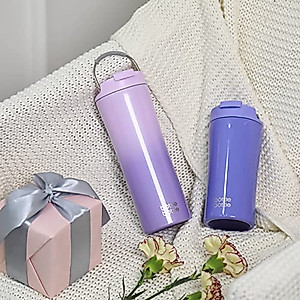 BOTTLE BOTTLE Insulated Coffee Tumblers with Dual-use Lid and Straw Double Walled Iced Travel Coffee Mug for Woman and Man 18 oz Stainless Steel Tumbler with Handle(Pink Blue