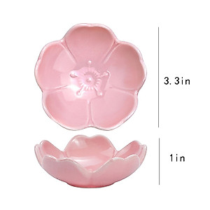 FUYU 4pcs Sakura Shaped Ceramics Seasoning Dishes Spice Dishes Salad Soy Sushi Wasabi Dipping Bowls, Tea Bag Holders