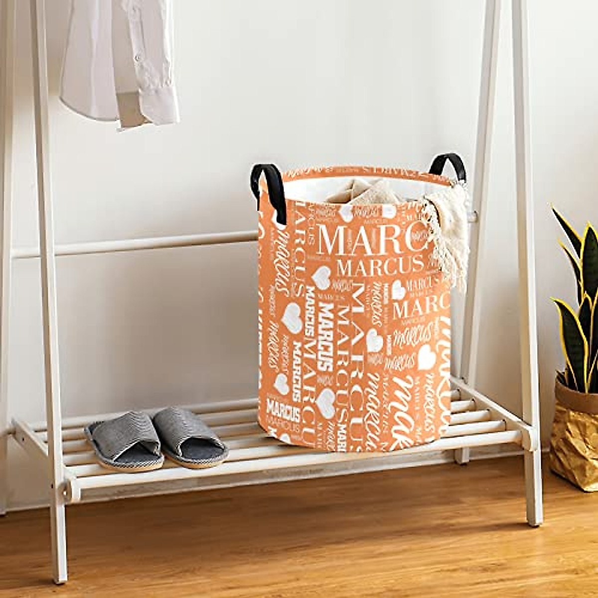 Personalized Storage Basket Custom Laundry Hamper Dirty Clothes Basket Collapsible Laundry Basket with Handle for Bathroom Living Room Bedroom (Orange)