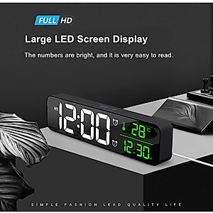 Digital Large Display Alarm Clock for Living Room Office Bedroom Decor LED Electronic Date Temp Display Wall Electric Clocks Automatic Brightness Dimmer Smart Cool Modern Desk Accessories Black