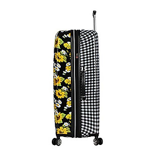Betsey Johnson 30 Inch Checked Luggage Collection - Expandable Scratch Resistant (ABS + PC) Hardside Suitcase - Designer Lightweight Bag with 8-Rolling Spinner Wheels (Sunflower)