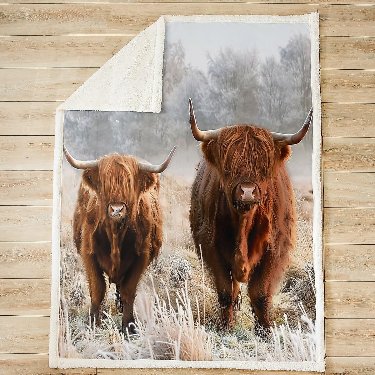 Highland Cattle Pattern Throw Blanket Highland Cow Blanket for Kids Boys Girls Farmhouse Cow Landscape Blanket for Chair Office Room,Throw (50 x 60 Inches)