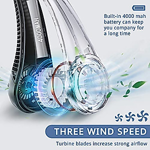 Hssio Neck Fan, Neck Fans for Men 4000mAh Personal Bladeless Fan Portable Rechargeable, 3 Speeds, 360° Surrounding Airflow, Faster Cooling, USB Battery Operated Neck Cooler for Travel Outdoor Indoor