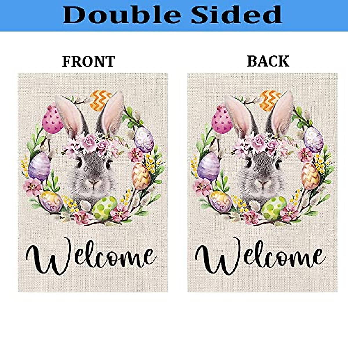 DmHirmg Easter Garden Flag,Double Sided Burlap Garden Flag,Easter Bunny Wreath Decorative House Flag Vertical Yard Sign for Home Party Yard Outdoor Decoration,Yard Dcorations