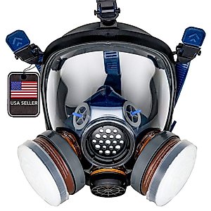 PD-100 Full Face Organic Vapor & Particulate Respirator - Dual Activated Charcoal Filtration - Full Face Eye Protection Mask