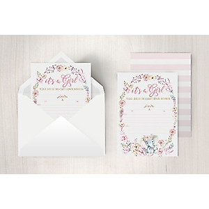 Elephant Baby Shower Invitation - Girl Pink Elephant Baby Shower - Jungle Baby Girl Shower Invite - It's a Girl - Baby Sprinkle Invite - 20 Fill-In Invitations - Envelopes Not Included