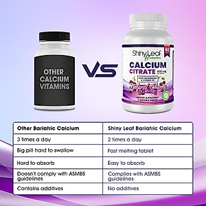 Shiny Leaf Bariatric Calcium Citrate 600 mg Supplement for Bariatric Surgery Patients, 60 Ct Chewable Tablets with Magnesium, Vitamin D3, Natural Cherry Flavor, Vegetarian (1 Month)