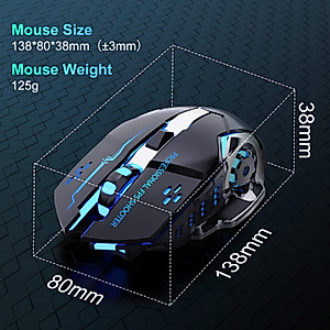 QELIROKY New 2.4G Wireless Rechargeable Gaming Mouse Silent Click with 6 Buttons, 3 Adjustable Levels DPI, Colorful LED Lights for Laptop, iPad, MacOS, PC, Windows, Android (Black)