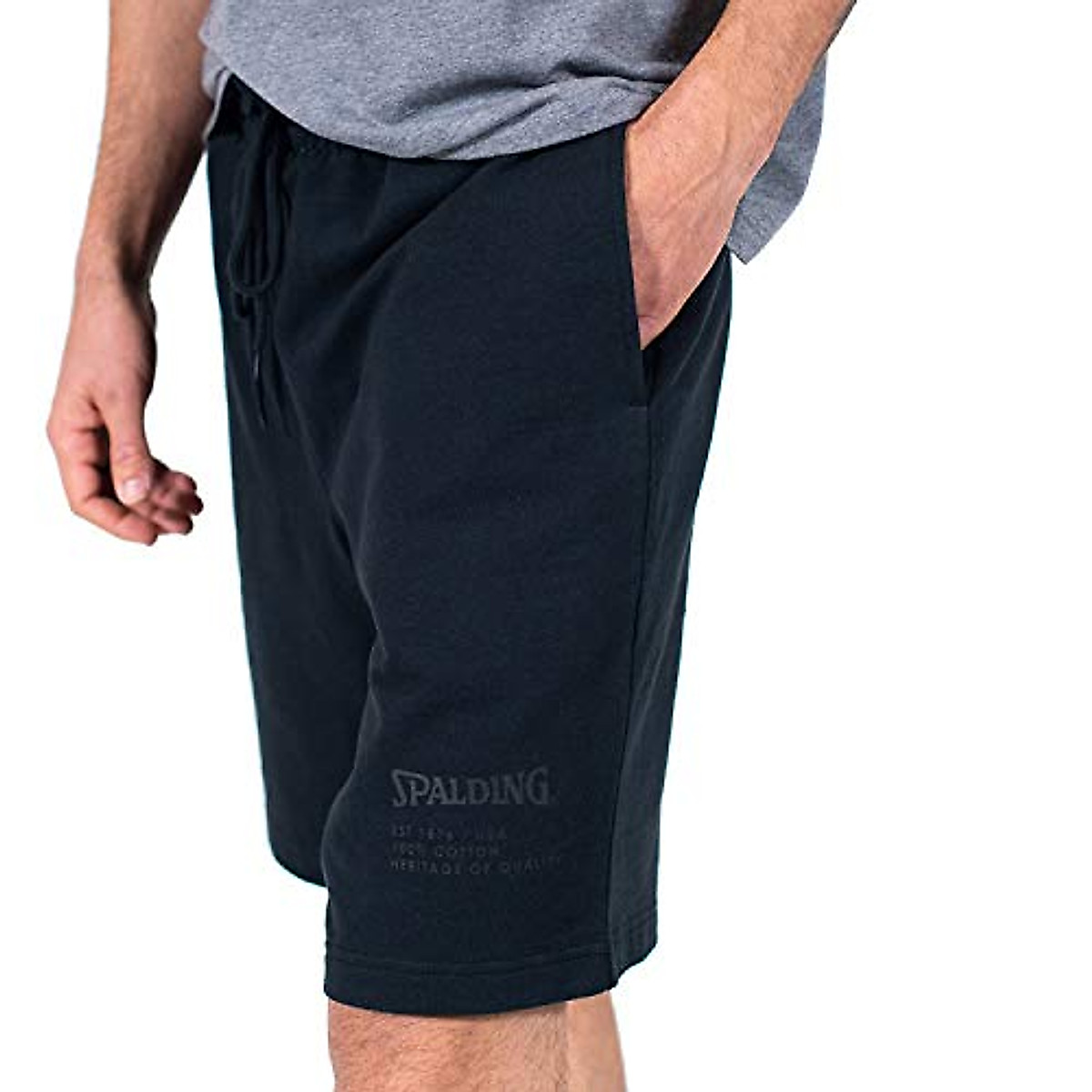 Spalding Men's Active Cotton French Terry Branded Short, Black, M