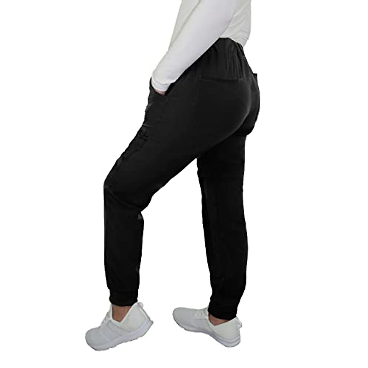 JDM Uniforms Women's 5 Pocket Jogger Scrub Pant Medical Nursing Black-Large