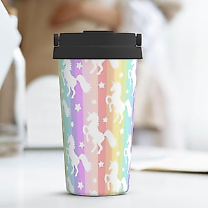WANGXUEE Unicorns On Colorful Stripes Print 500ml Stainless Steel Travel Tumbler Double Wall Vacuum Insulated Coffee Mug