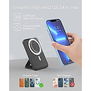 podoru Wireless Portable Charger, Foldable 10000mAh Magnetic Power Bank with Type-C Cable LED Display 22.5W PD Fast Charging Lighting Mag-Safe Battery Pack for iPhone 14/13/12/Mini/Pro/Pro Max-Black