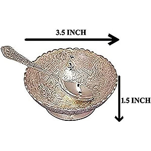Aluminium -Silver Plated Small Bowl Set with Spoon Size - 3.5 Inch Diameter Bowl , capacity -100 ml /3.38 OZ -30 Grams bowl weight