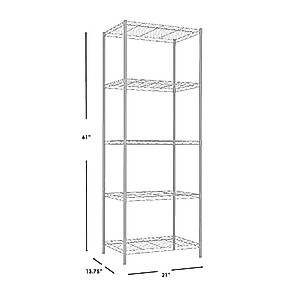 Home Basics 5 Tier Wire Shelving Unit, (White) Steel Storage Shelves | Tall Wire Shelf | for Food, Laundry Supplies, Paint, Hardware, and More