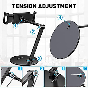 AboveTEK Adjustable Tablet Stand Holder, Long Arm iPad Holder, Flexible and 360 Degrees Rotatable iPad Stand, Compatible with 4.7“- 13.5” Mobile iPhone, iPad, Samsung Tab, Nintendo (Black)
