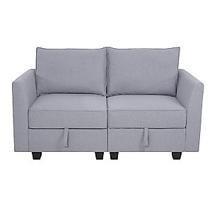 Naomi Home Modular Small Loveseat Sofa with Extendable Design & Soft Comfortable Seating – Linen Love Seat Sofa Bed Sleeper with Sturdy Wooden Frame, Gray