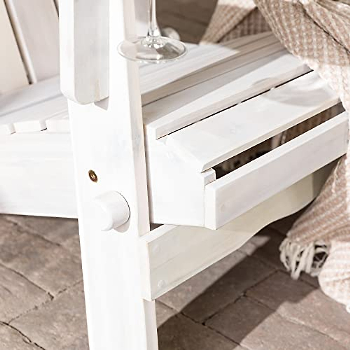 Walker Edison Sully Classic Solid Acacia Wood Outdoor Folding Adirondack Chair, 38 Inch, White Wash