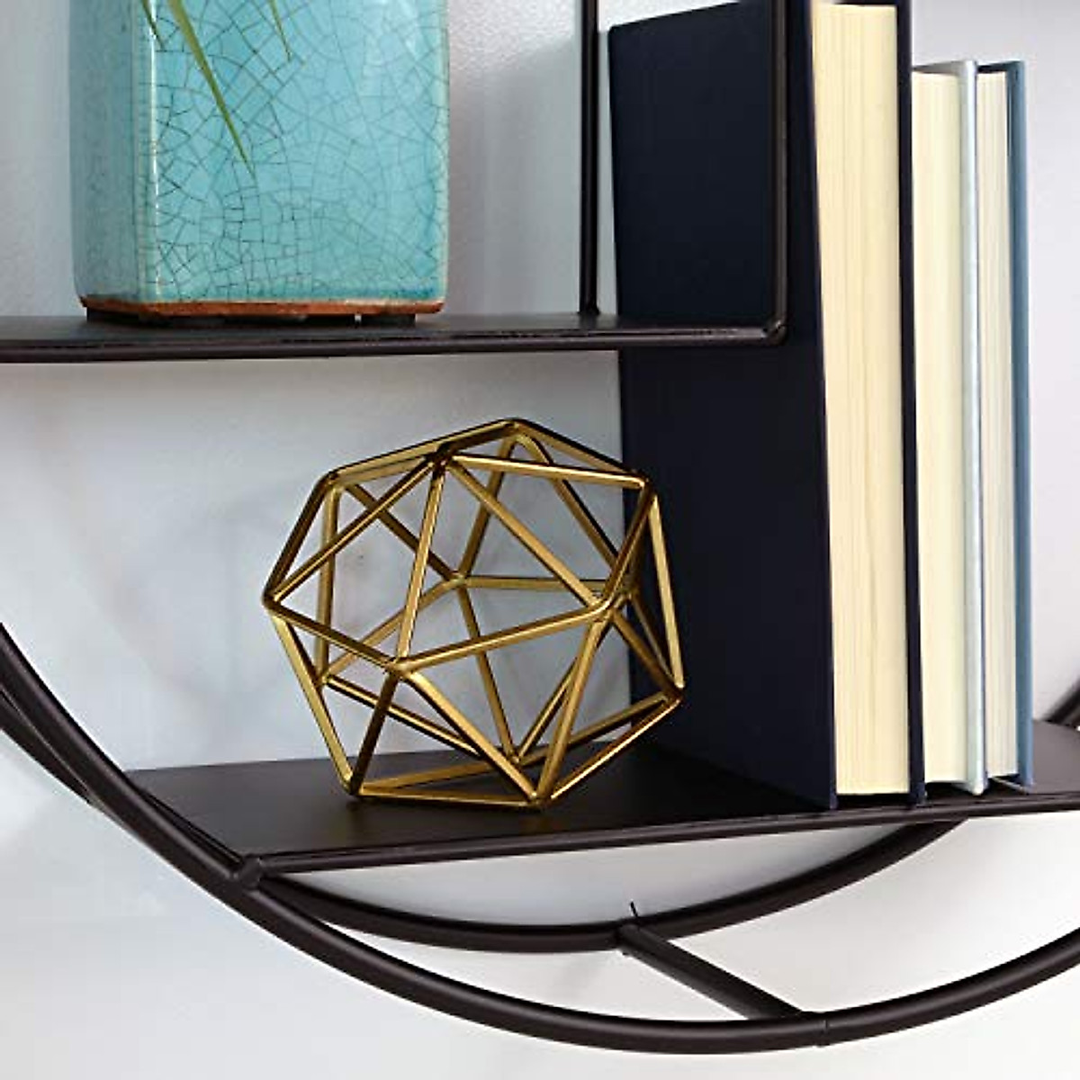 WHW Whole House Worlds Industrial Contemporary Round, Circle Shelf, Floating, Iron 3 Ledges, Wall Unit, Black, 21 1/2 Inches Diameter