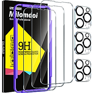 Milomdoi 3 Pack Screen Protector for Apple iPhone 14 Pro Max with 3 Pack Tempered Glass Camera Lens Protector, Ultra 9H Accessories, Case Friendly, Mounting Frame, 2.5D Curved, Transparent