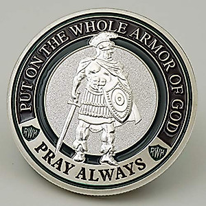 Armor of God Challenge Coin - Collectors Medallion - Antique Silver,