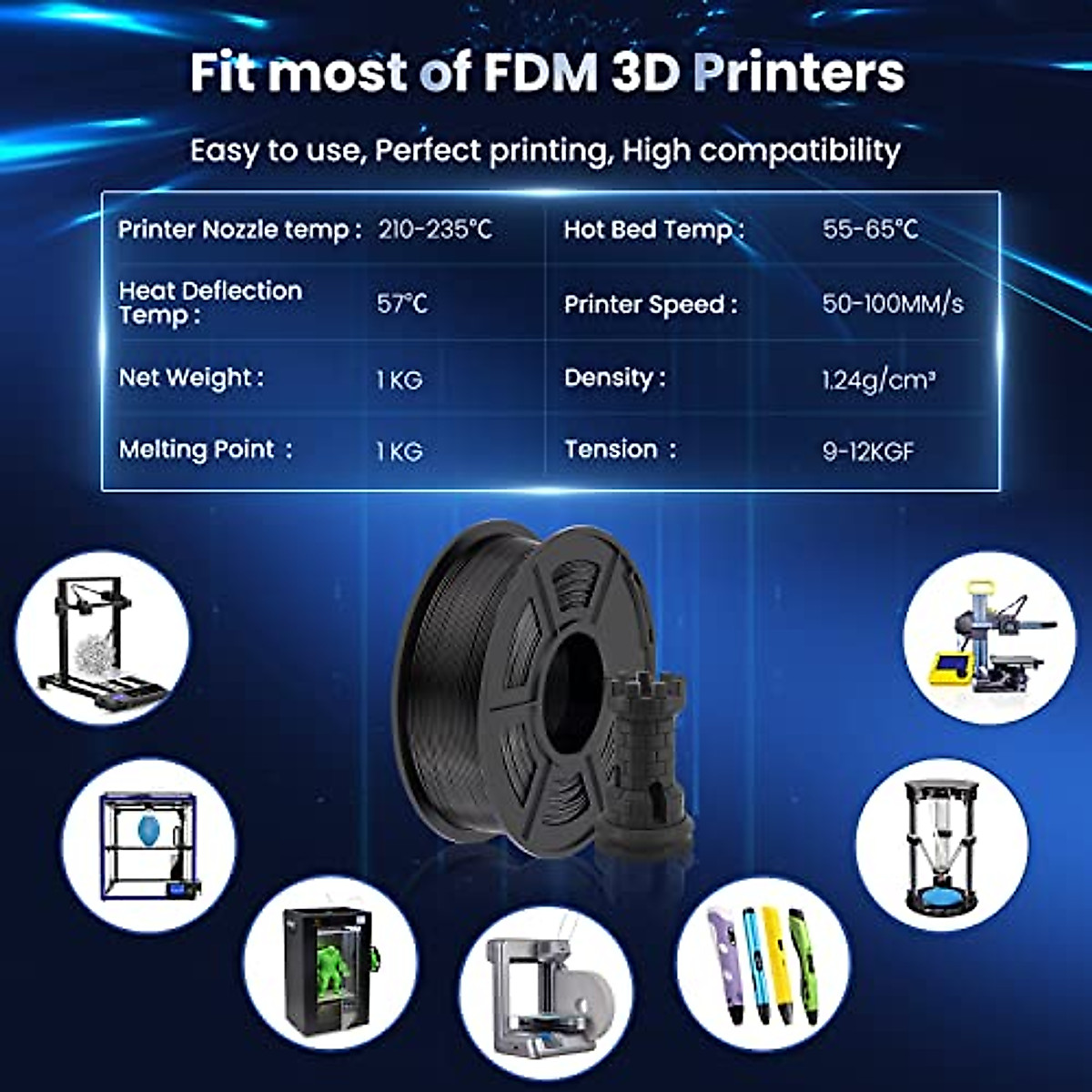 SUNLU 3D Printer Filament PLA Plus 1.75mm, SUNLU Neatly Wound PLA Filament 1.75mm PRO, PLA+ Filament for Most FDM 3D Printer, Dimensional Accuracy +/- 0.02 mm, 1 kg Spool(2.2lbs), Black