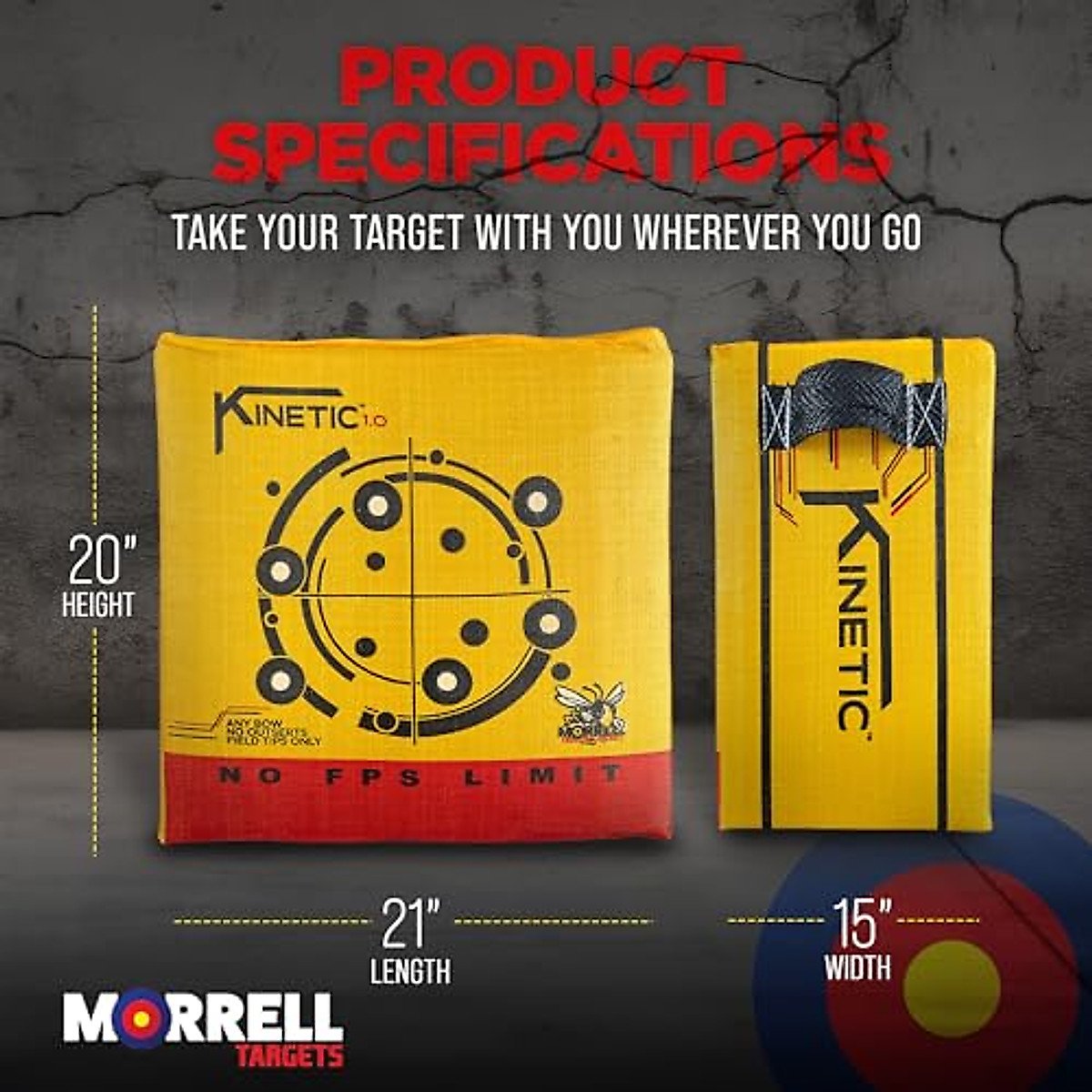 Morrell Targets 144 Yellow Jacket Kinetic 1.0 65 Pound Portable Field Point Archery Bag Target w/ 2 Shooting Sides, 10 Bullseyes, and Handles, Yellow