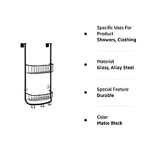 iDesign Over-the-Door Hanging Shower Caddy Organizer, The Forma Collection – 12” x 6.5” x 24”, Matte Black