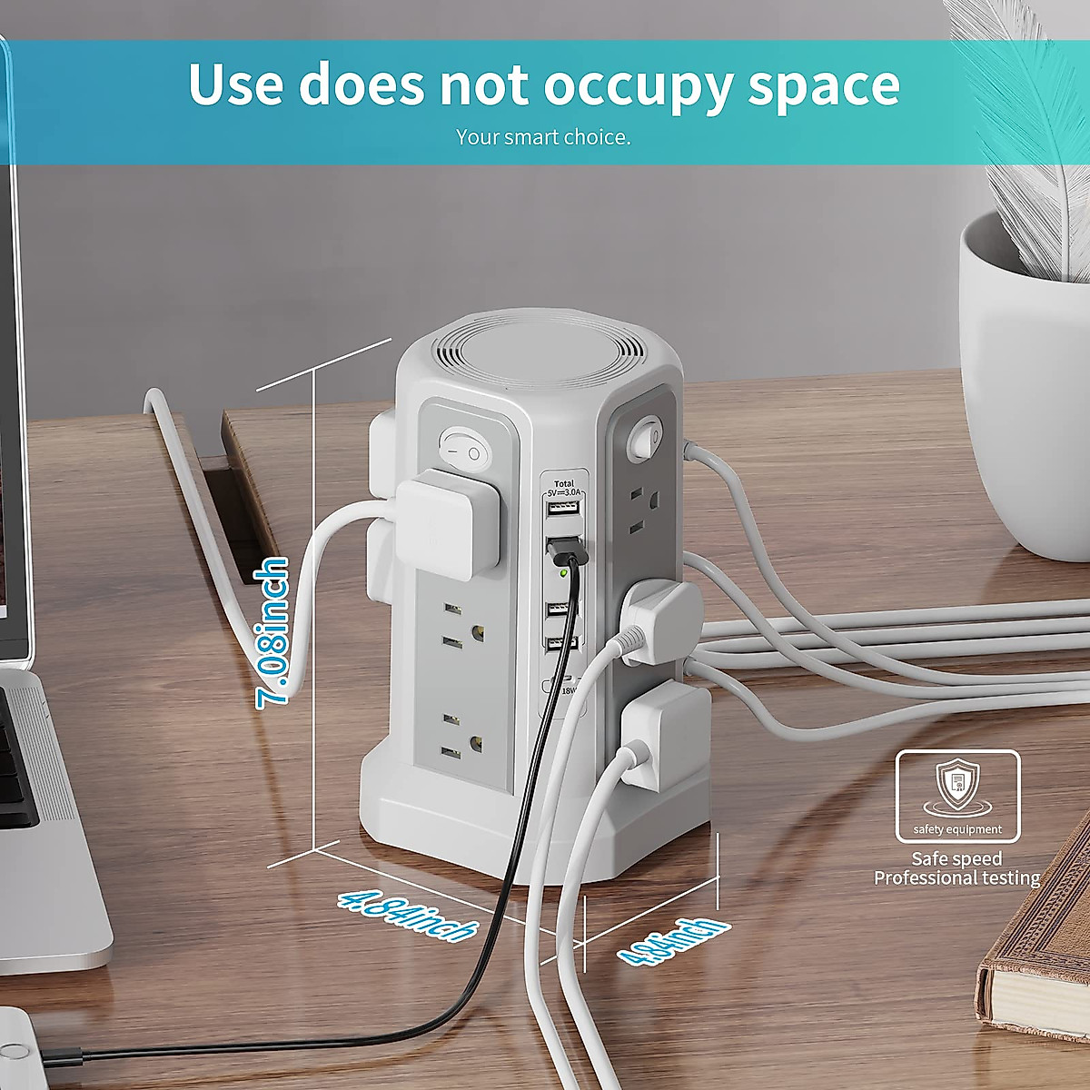 Surge Protector Power Strip Tower with USB C Port(PD18W),10FT Extension Cord with 12 AC Outlets 5 USB Charging Ports, PASSUS Power Tower Surge Protection for Home Office DormRoom