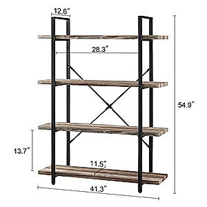 HOMISSUE 4-Tier Bookshelf，Vintage Industrial Book Shelf, Rustic Wood and Metal Bookcase and Bookshelves, Display Rack and Storage Shelf for Living Room Bedroom and Kitchen, Retro Brown