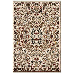 SAFAVIEH Kashan Collection 9' x 12' Ivory / Ivory KSN301C Traditional Oriental Non-Shedding Living Room Bedroom Dining Home Office Area Rug