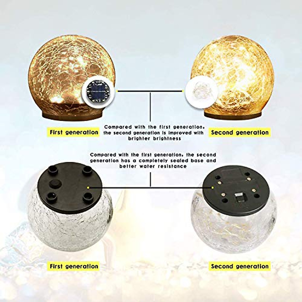 Garden Solar Lights, Cracked Glass Ball Waterproof Warm White LED for Outdoor Decor Decorations Pathway Patio Yard Lawn, 3 Globe (3.9", 4.7", 5.9")