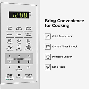Countertop Microwave Oven with Sound On/Off, ECO Mode and Easy One-Touch Buttons, 0.7 Cu Ft/700W, Pearl White