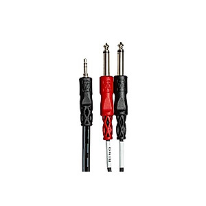 HOSA MHE-310 3.5 mm TRS(Female) to 1/4" TRS(Male) Headphone Adaptor Cable, 10 Feet Black & Hosa CMP-159 3.5 mm TRS to Dual 1/4" TS Stereo Breakout Cable, 10 Feet, Black, 1-Pack
