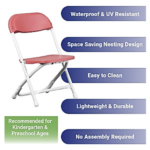 TentandTable Kids Size Poly Plastic Chairs with Metal Frame - Heavy Duty 220 lbs. Capacity - Lightweight & Stackable Folding Chair for Classroom Desk & Tables, Event, Banquet, Wedding (4 Pack, Red)