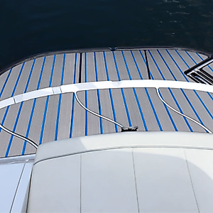 Eapmic EVA Faux Teak Decking Sheet for Fish Boat Yacht Non-Slip Marine Flooring Mat (Light Grey with Blue Stripes, 94.5"x35.4")
