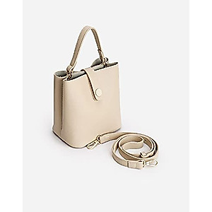 TIJN Crossbody Handbag for Women Top-Handle Leather Fashion Mini Tote Shoulder Bag Medium Size Retro Bucket Bag.cream (Guna)