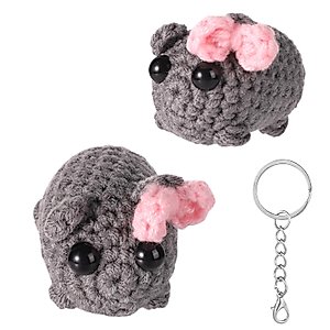 Agromusk Cute Sad Hamster Meme Keychain,Crochet Plush Sad Hamster Meme with Bow Key Rings Chains Bag Charms Kawaii Girl Hamster Handmade Gifts Decor