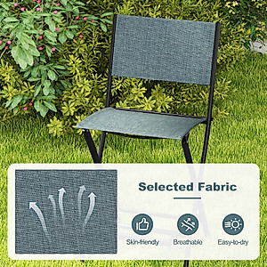 Giantex Folding Patio Bar Chairs Set of 4, Outdoor Counter Height Bar Stools with Footrest & Back, All-Weather Textilene, Metal Frame, for Porch Deck Lawn Garden, Light Blue
