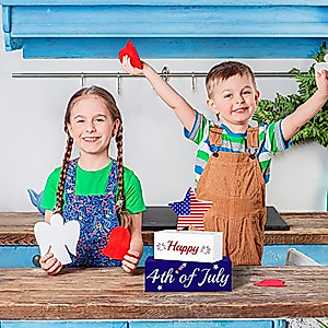 4th of July Patriotic Decorations, 3Pcs Wooden Signs, Fourth of July Red White and Blue Decorations, Memorial Day Independence Day July 4th Decor for Home Tiered Tray Decor