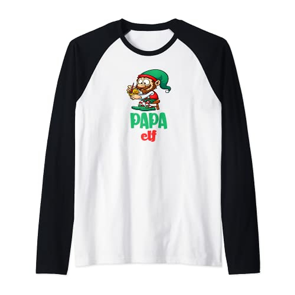 Cute Matching Christmas Apparel for Festive Family Papa Elf Raglan Baseball Tee