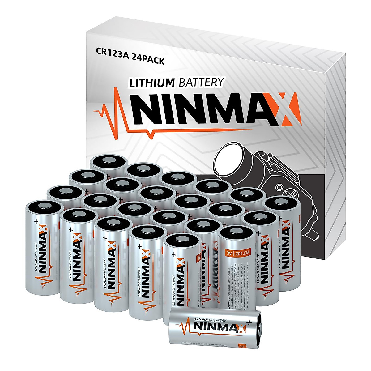 NINMAX® CR123A 3V Lithium Battery 24 Pack, No.1 1700mAh 3 Volt High Power 123A Lithium Batteries for High-Intensity Flashlights, Home Safety and Security, and More