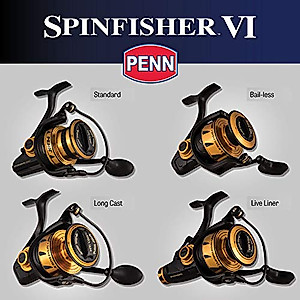 PENN Spinfisher VI Spinning Inshore Fishing Reel, HT-100 Front Drag, Max of 20lb | 9.0kg, Made with an All-Metal Reel Body and Spool Design, 4500, Black Gold