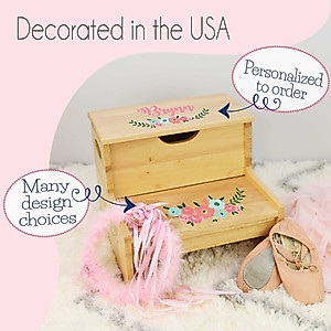 Retro Boho Rainbow Personalized Step Stool for Bohemian Nursery Rainbow Baby Gift with Two Steps and Storage