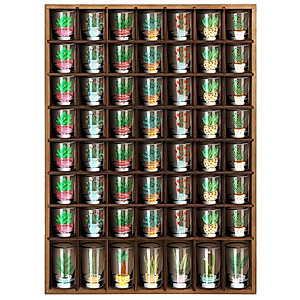Barydat Shot Glass Display Case Wood Shot Glass Holder 56 Compartments Shot Glass Shelf Wall-Mounted Rustic Glass Bar Cabinet(Brown, 2 Pcs)